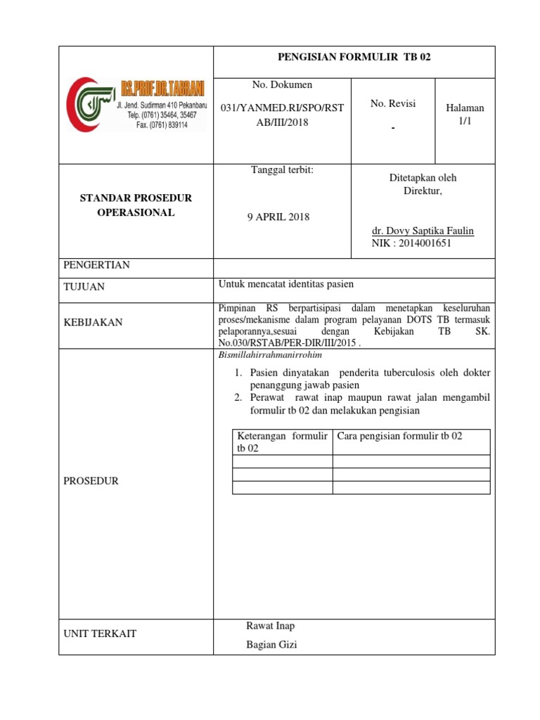Pengisian Formulir Tb 02 Pdf