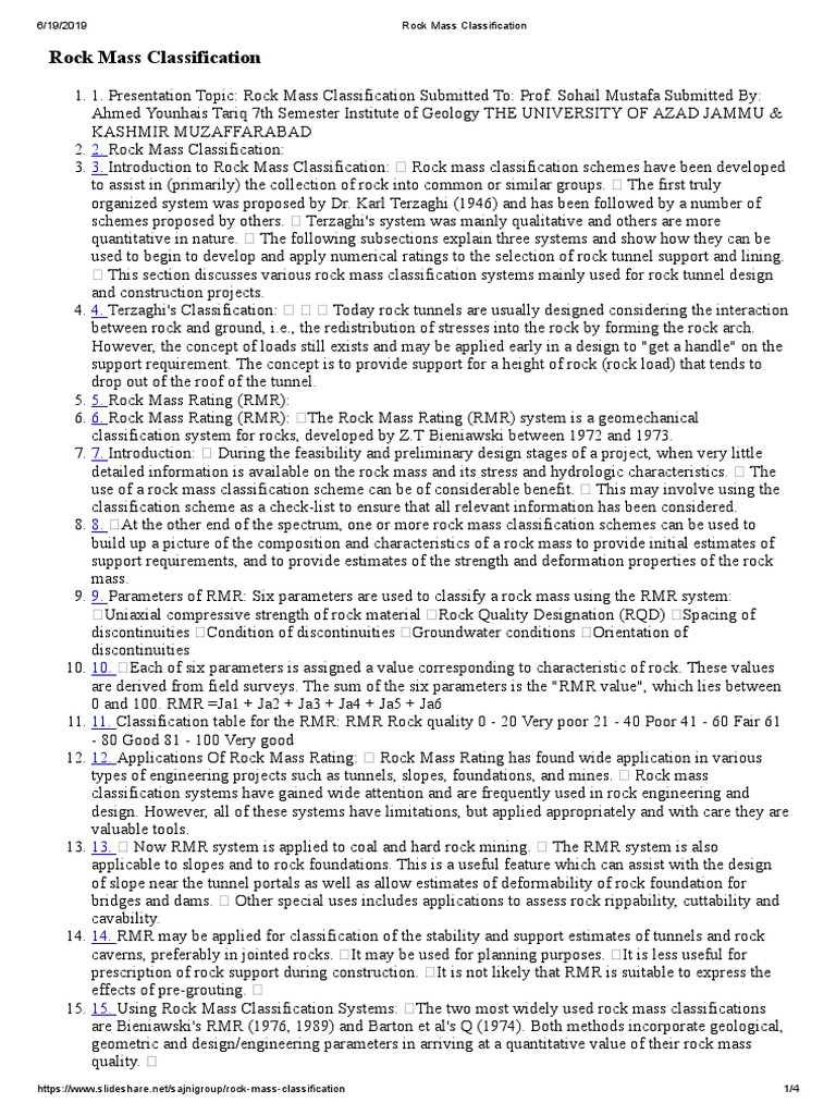 Rock Mass Classification | PDF | Strength Of Materials | Geotechnical ...