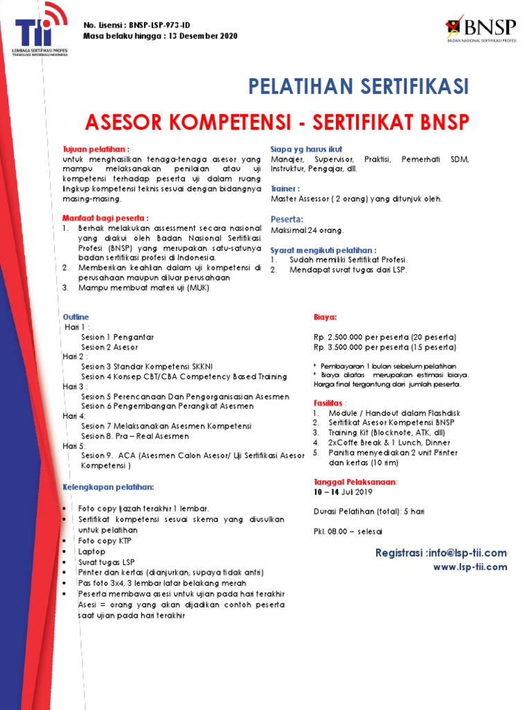 Flyer Pelatihan Sertifikasi Asesor Kompetensi BNSP 10 Juli 2019 ...