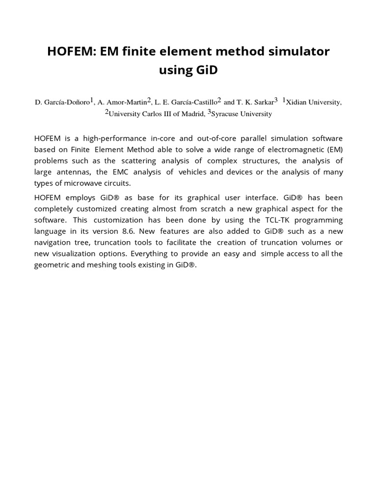 HOFEM EM Finite Element Method Simulator Using GiD | PDF