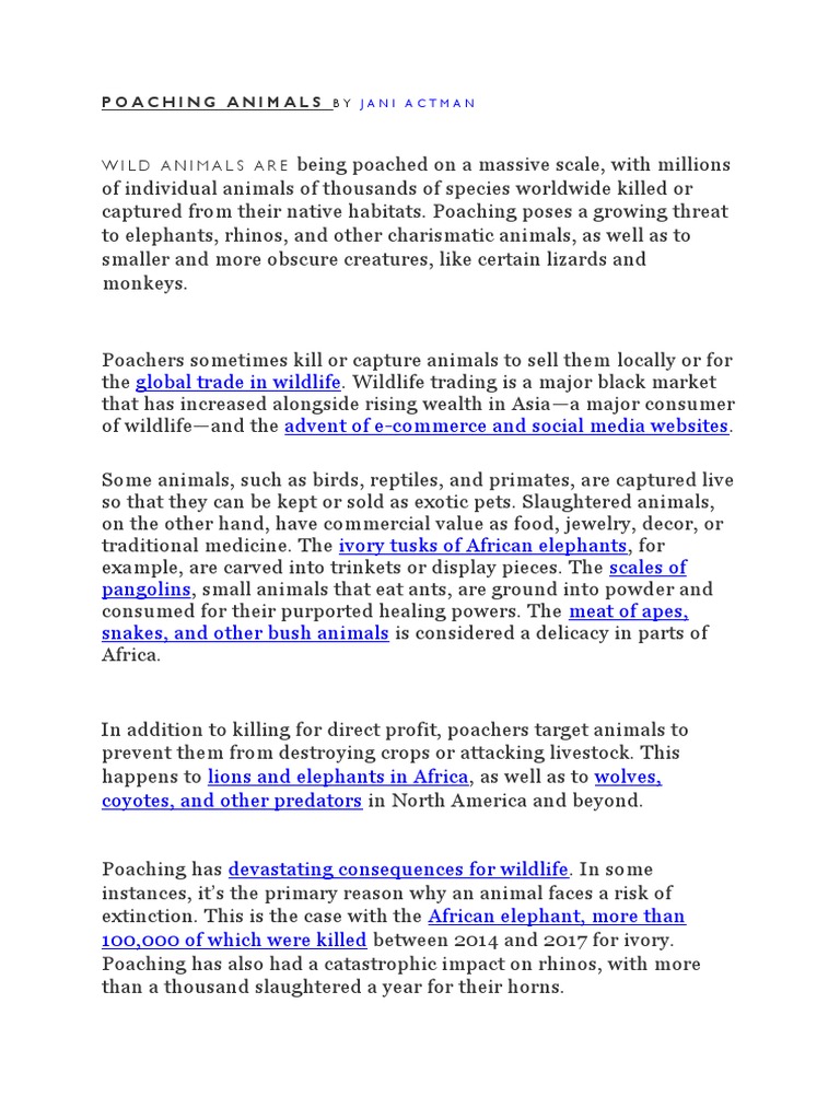 ELC (Poaching Animals) | PDF | Poaching | Crime & Violence ELC (Poaching Animals) | PDF | Poaching | Crime & Violence
