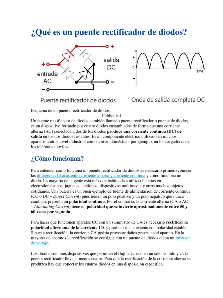 Qué Es Un Puente Rectificador de Diodos | PDF | Rectificador | Corriente continua