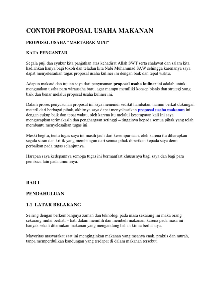 Contoh Proposal Usaha Makanan | PDF