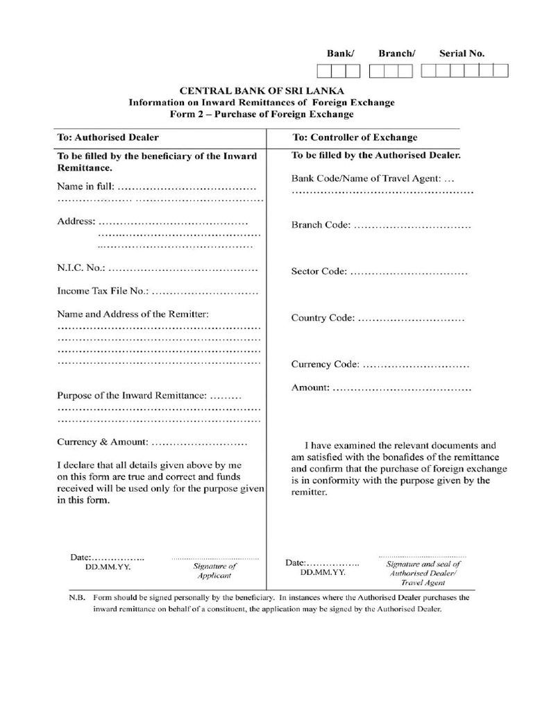 FORM 2 Purchase of Foreign Exchange | PDF