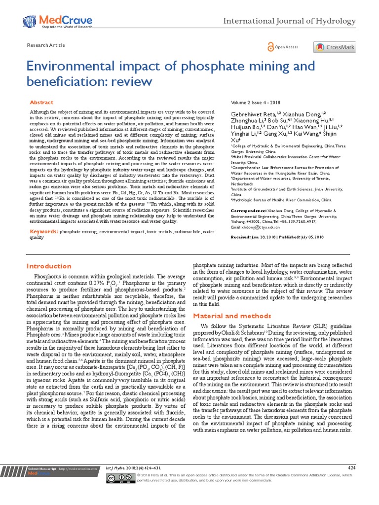 Environmental Impact of Phosphate Mining and Beneficiation: Review ...