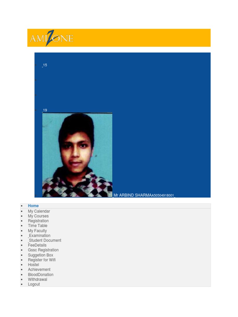 My Calendar My Courses Registration Time Table My Faculty Examination Student Document ...