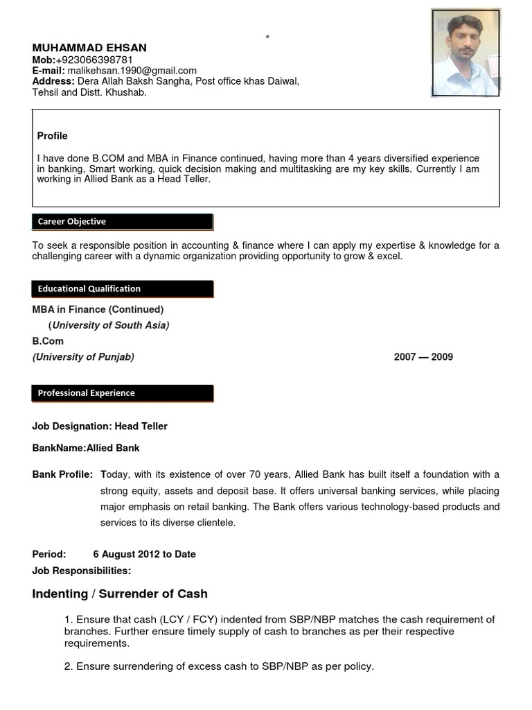 Muhammad Ehsan CV-2 PDF | PDF | Banks | Business