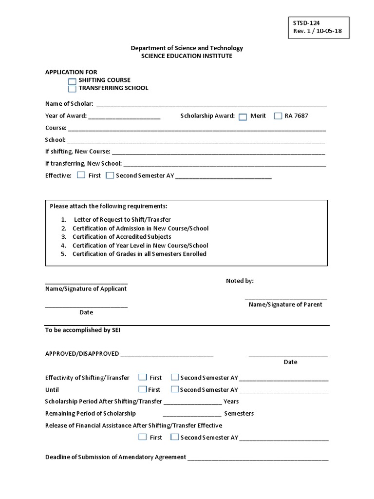 124 - Application For Shifting Course - Transferring School | PDF ...