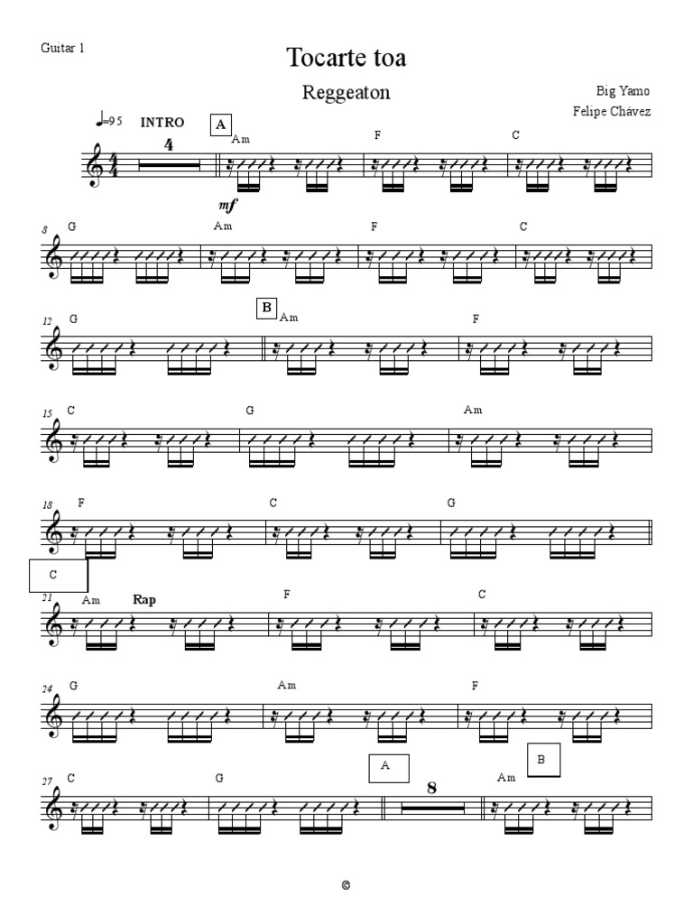 Reggeaton Tocarte Toa - Guitar Ritmica | PDF