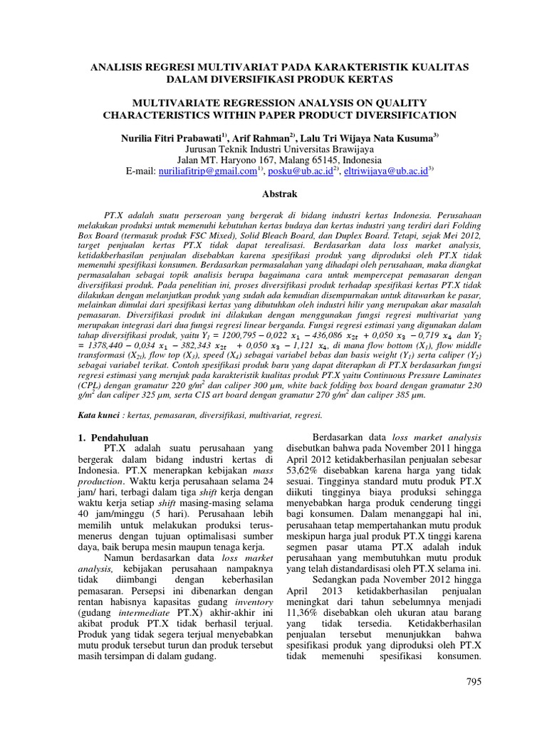 ID Analisis Regresi Multivariat Pada Karakt PDF | PDF