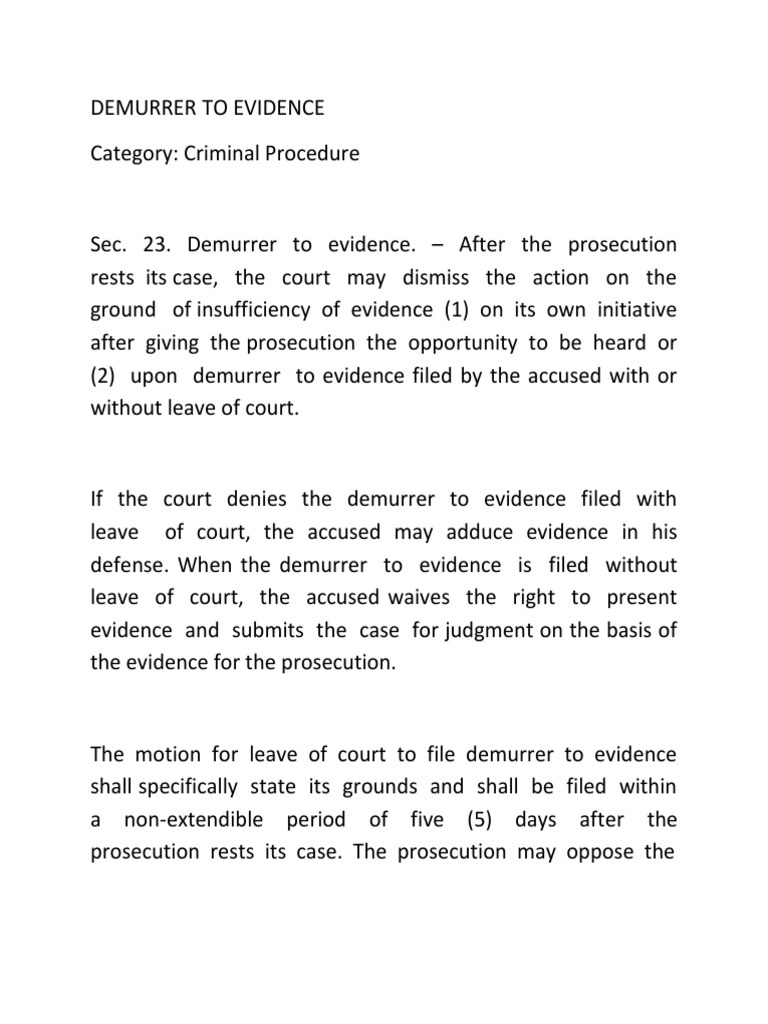 Demurrer To Evidence | PDF | Demurrer | Pleading
