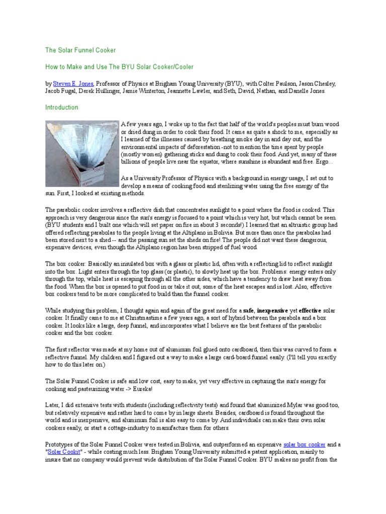 The Solar Funnel Cooker | PDF | Solar Energy | Nature