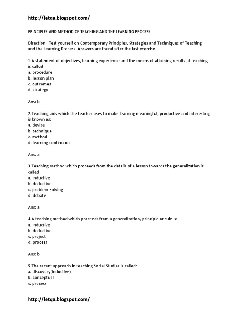 Principles and Methods of Teaching and The Learning Process PDF | PDF ...