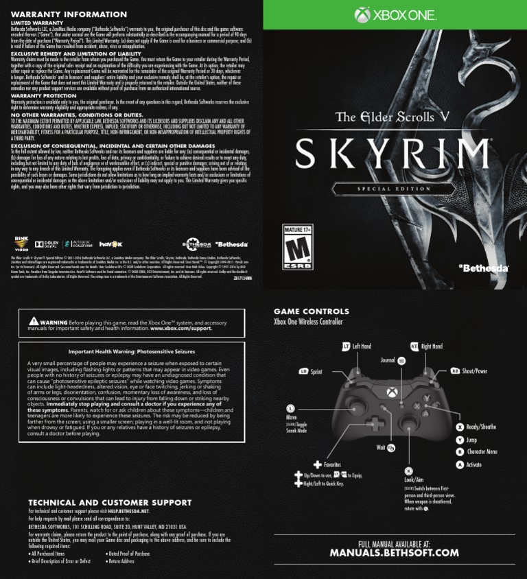 Manual Game: The Elder Scrolls: Skyrim - Xbox One | Download Free PDF ...