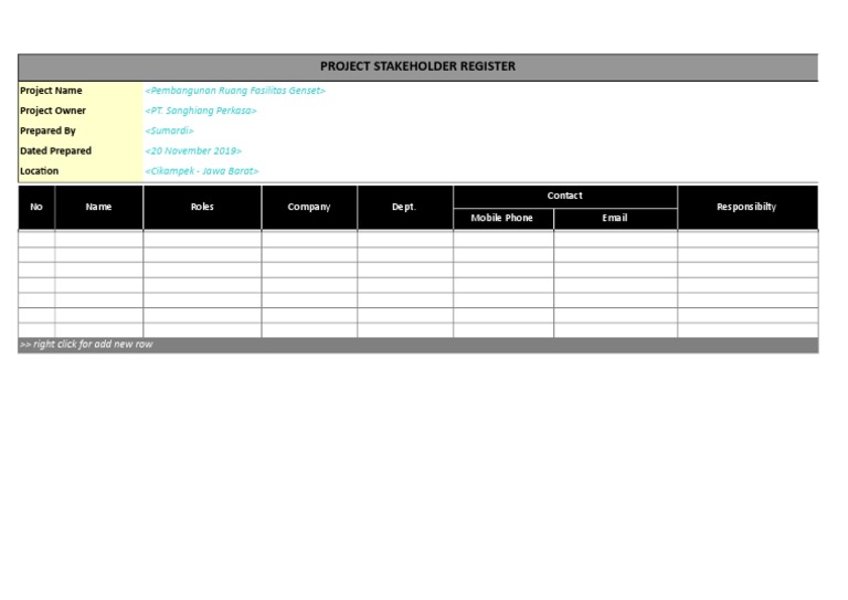 Form Stakeholder Register