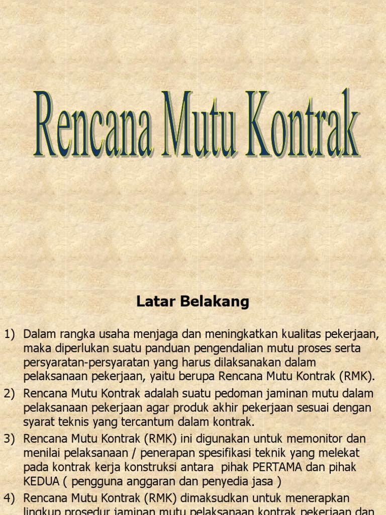 Rencana Mutu Kontrak (RMK) | PDF