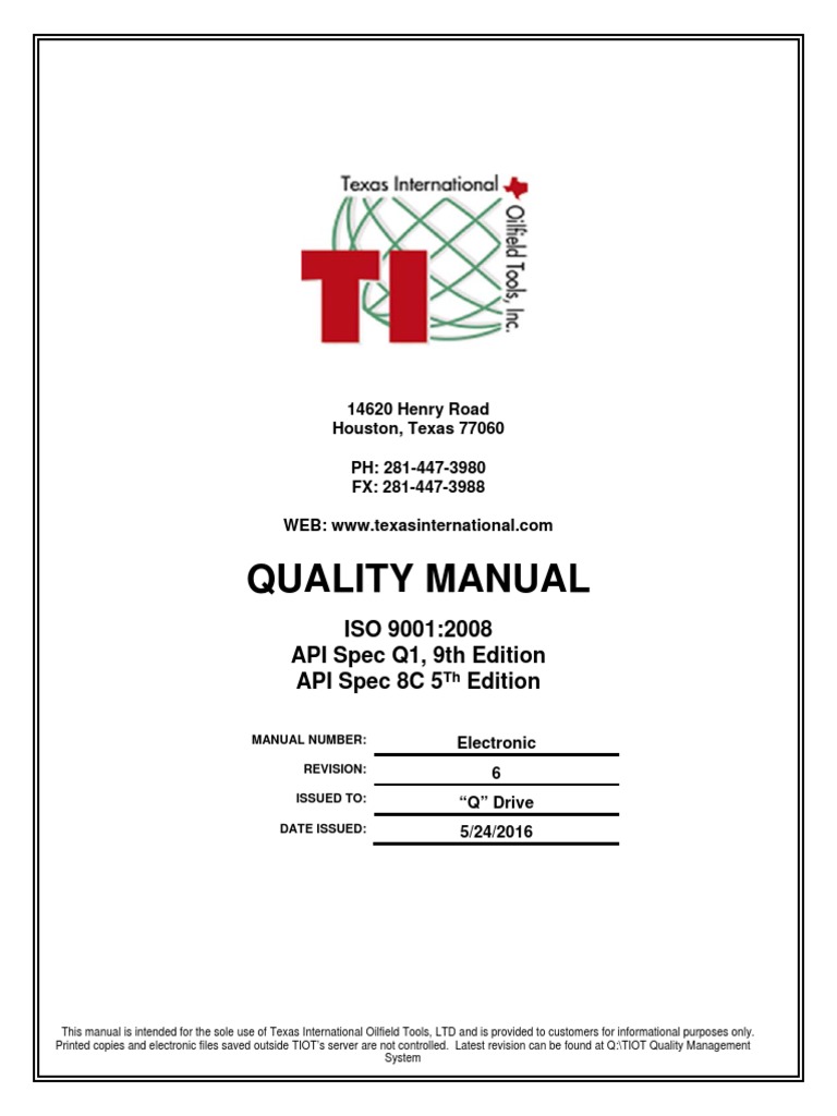 Quality Manual Texas Oilfield | PDF | Quality Management System ...