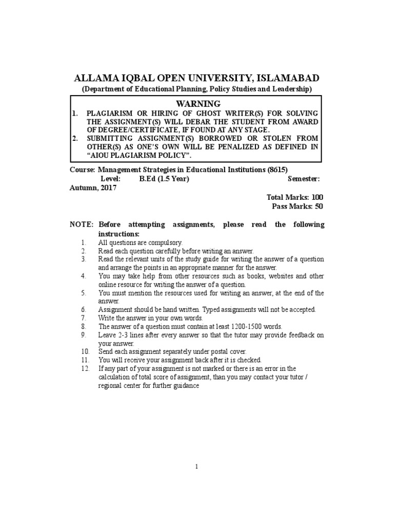 Aiou 8615 | PDF | Quality Management | Cognition