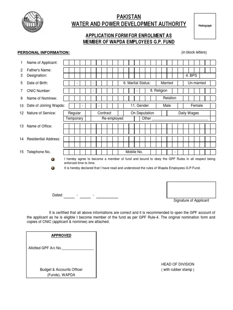 WAPDA GPF Membership Application Form | PDF | Justice | Crime & Violence