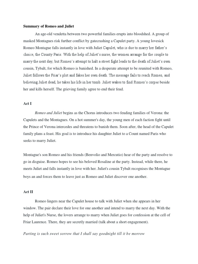 Summary of Romeo and Juliet | PDF | Characters In Romeo And Juliet ...