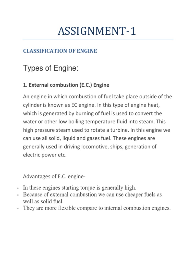 Assignment-1: Types of Engine | PDF | Internal Combustion Engine | Systems Engineering