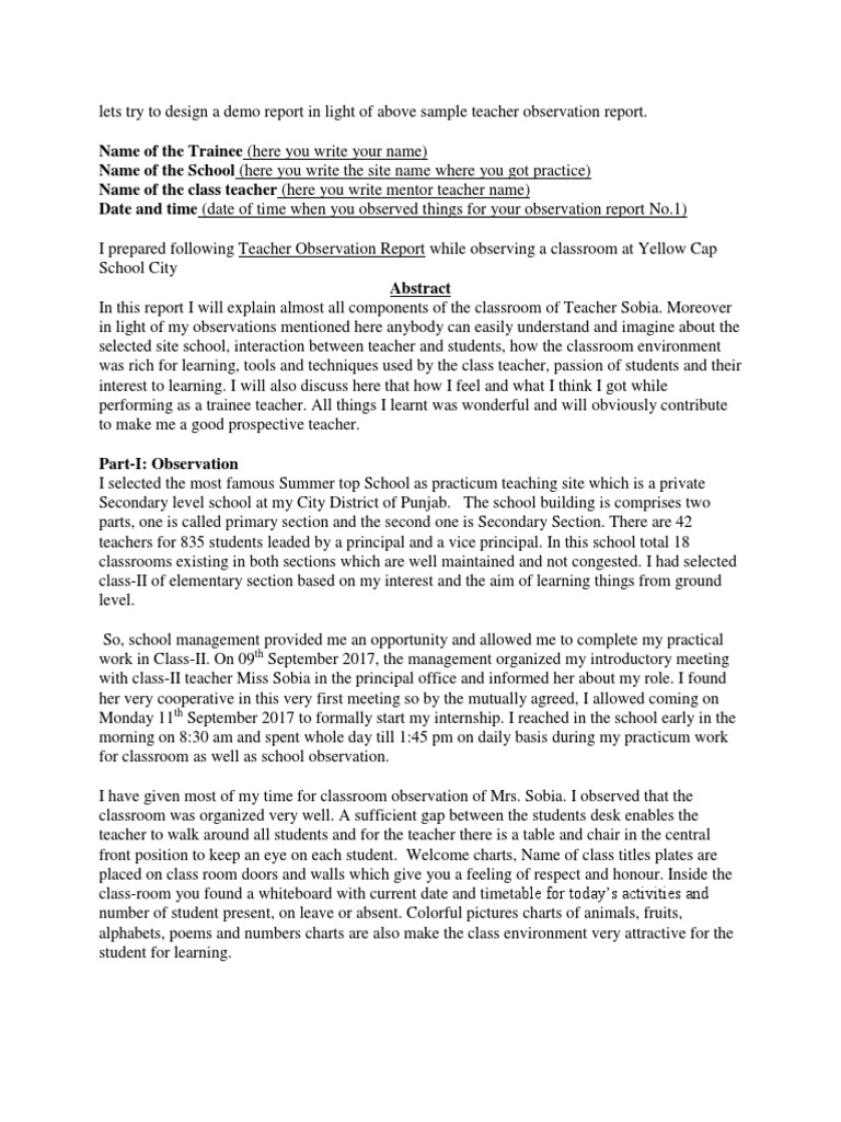 Practicum Demo Report AIOU 8607 | Download Free PDF | Classroom | Teachers