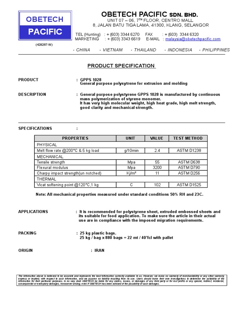GPPS 1028 | PDF | Polystyrene | Polymer Chemistry