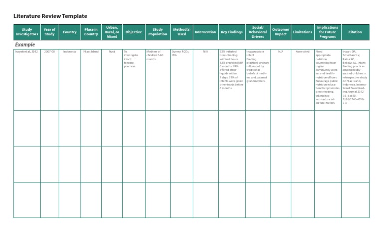 Literature Review Template | PDF | Breastfeeding | Childhood