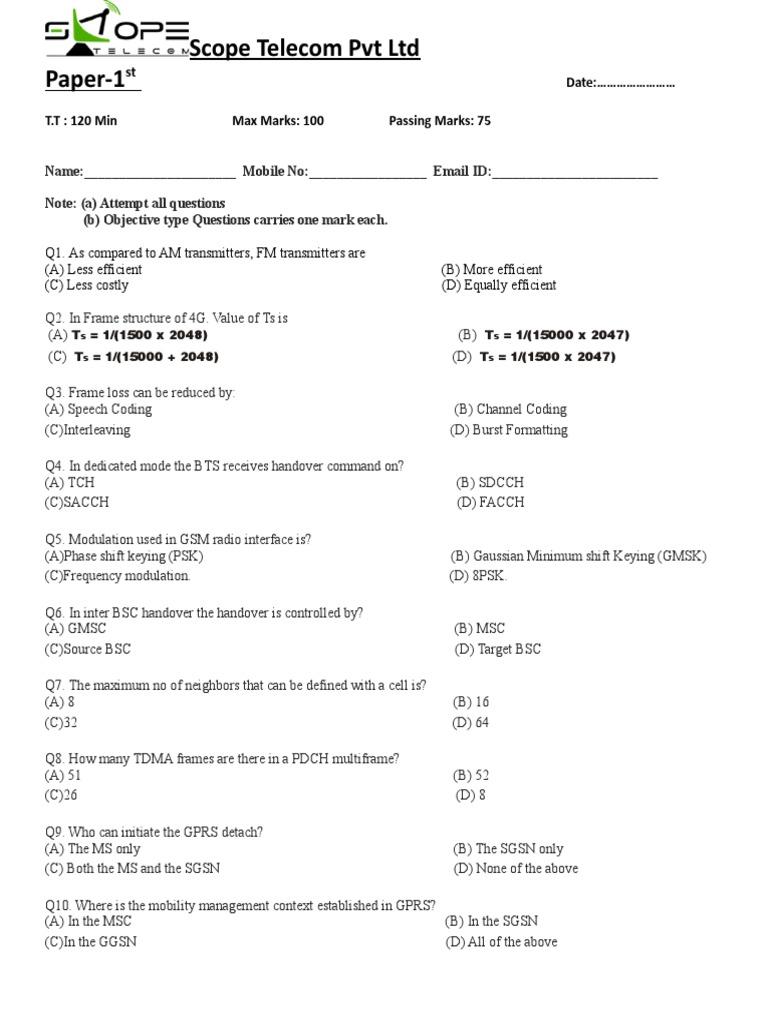 Scope Telecom exam questions | PDF | Modulation | Frequency Modulation