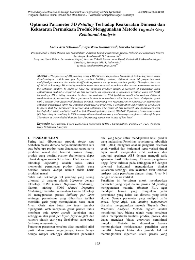 Optimasi 3D Printing dengan Metode Taguchi | PDF | Percetakan 3D ...