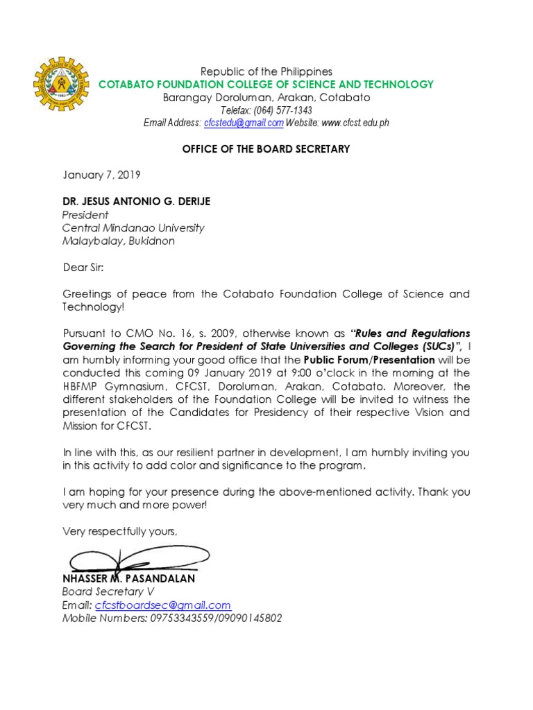 Invitation From CFCST | PDF | Philippines