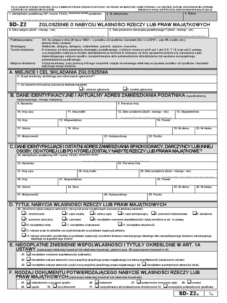 Formularz SD Z2 Zgłoszenie o Darowiznę - Wzór | PDF