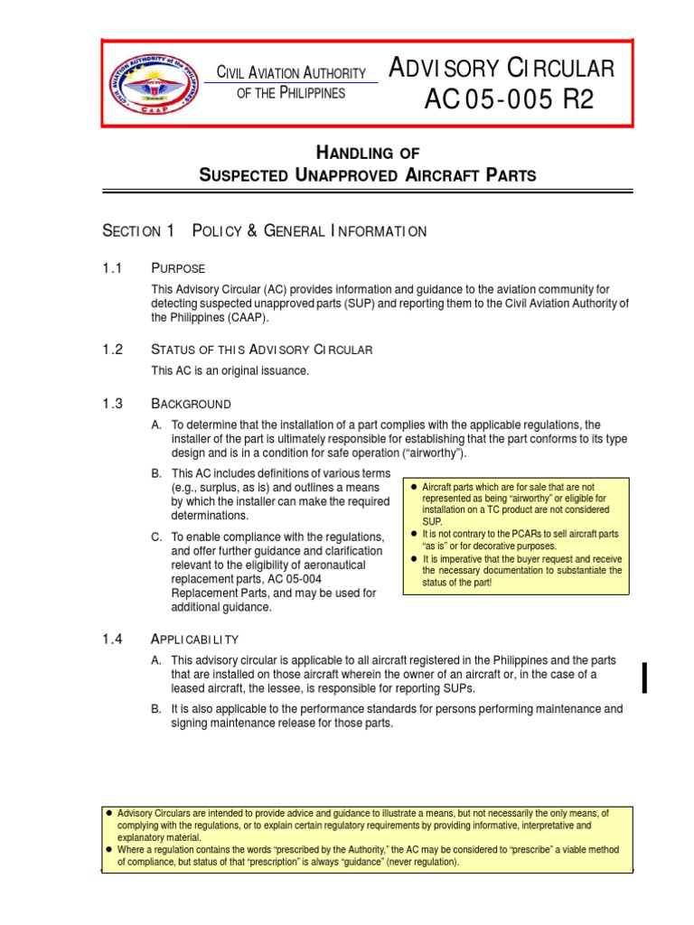 Ac 05-005r2 Unapproved Parts Caap A2012 | PDF | Aviation | Aerospace