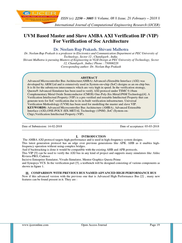 UVM Based Master and Slave AMBA AXI Verification IP (VIP) For Verification of Soc Architecture ...