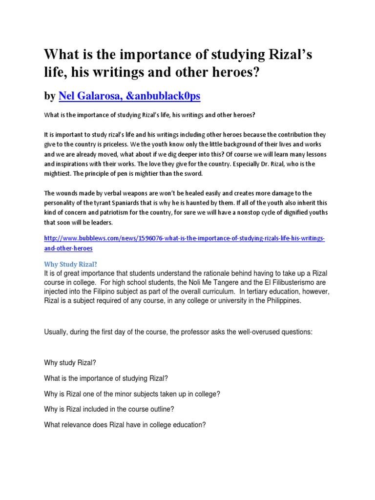 What Is The Importance of Studying Rizal | PDF | Philippines