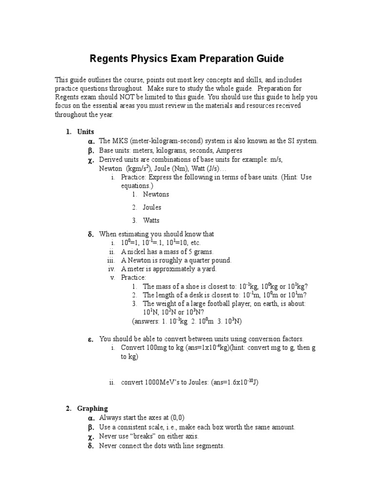 Physics Regents Exam Prep Guide | PDF | Force | Waves