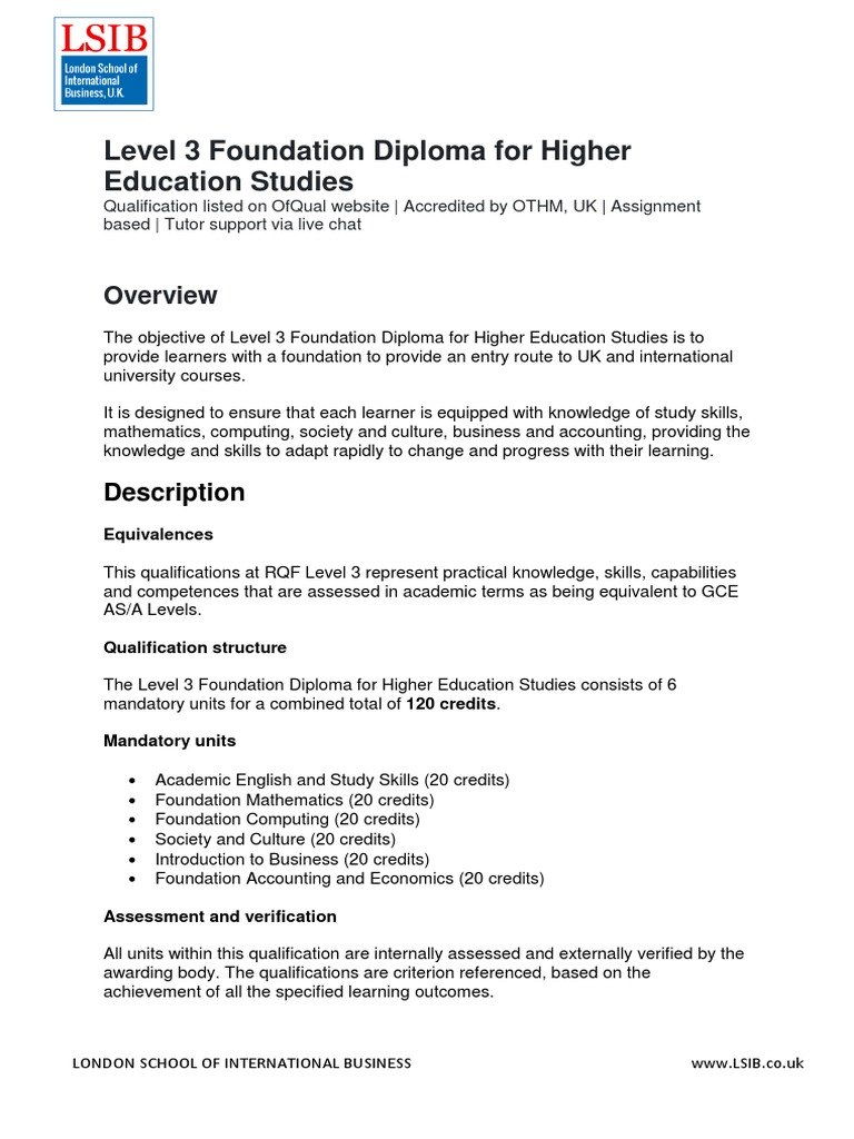 Level 3 Foundation Diploma Overview | PDF | Diploma | Academic Degree