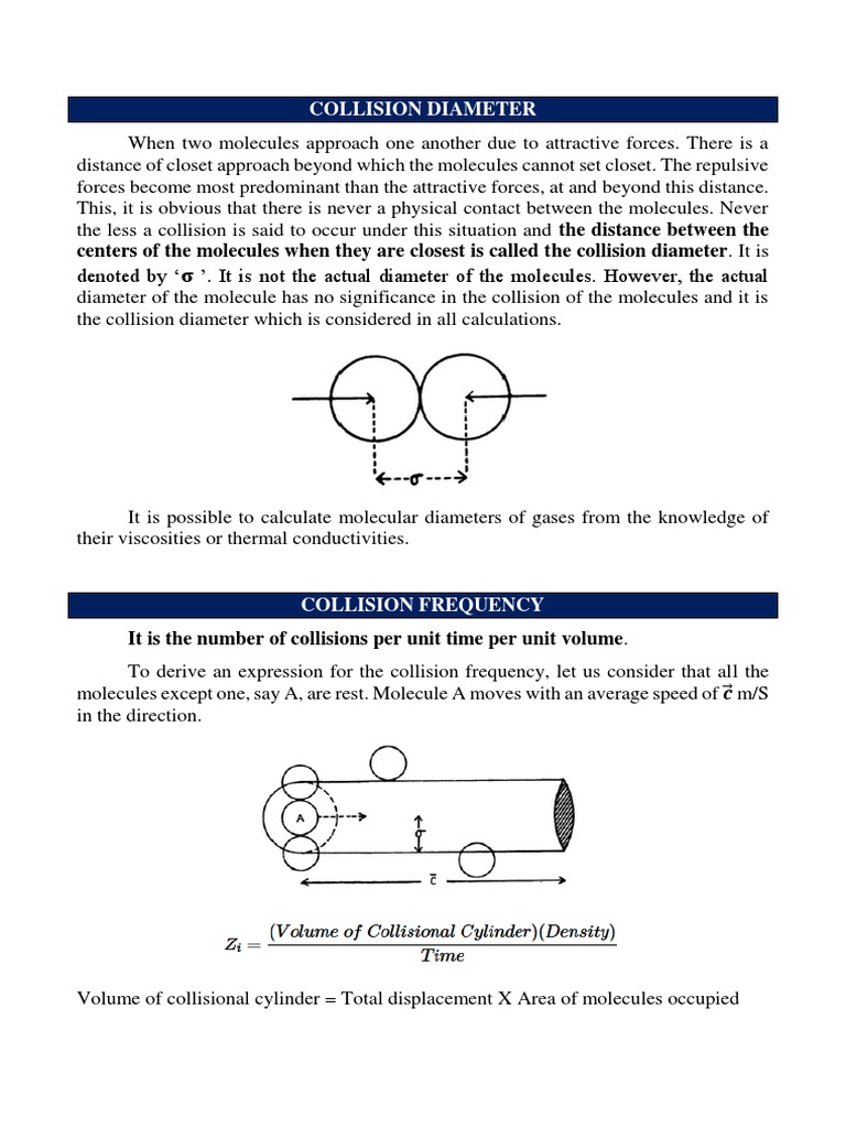 Collision Diameter, Collision Frequency, Mean Free Path | PDF | Gases | Mathematical Physics