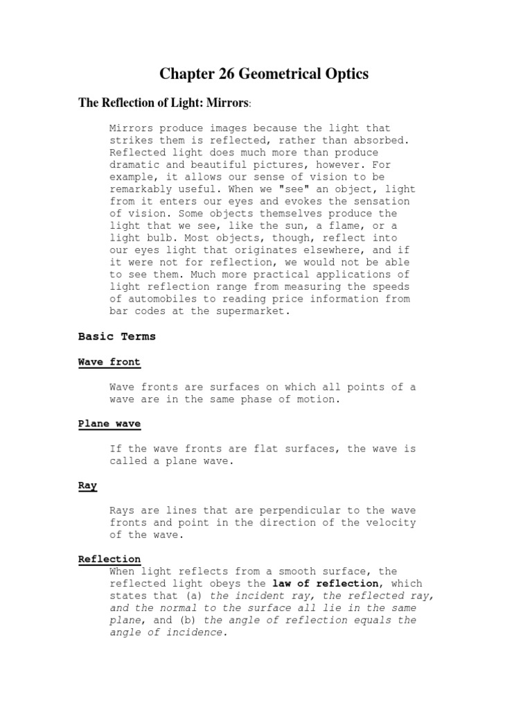 Chapter 26 Geometrical Optics: The Reflection of Light: Mirrors | PDF ...