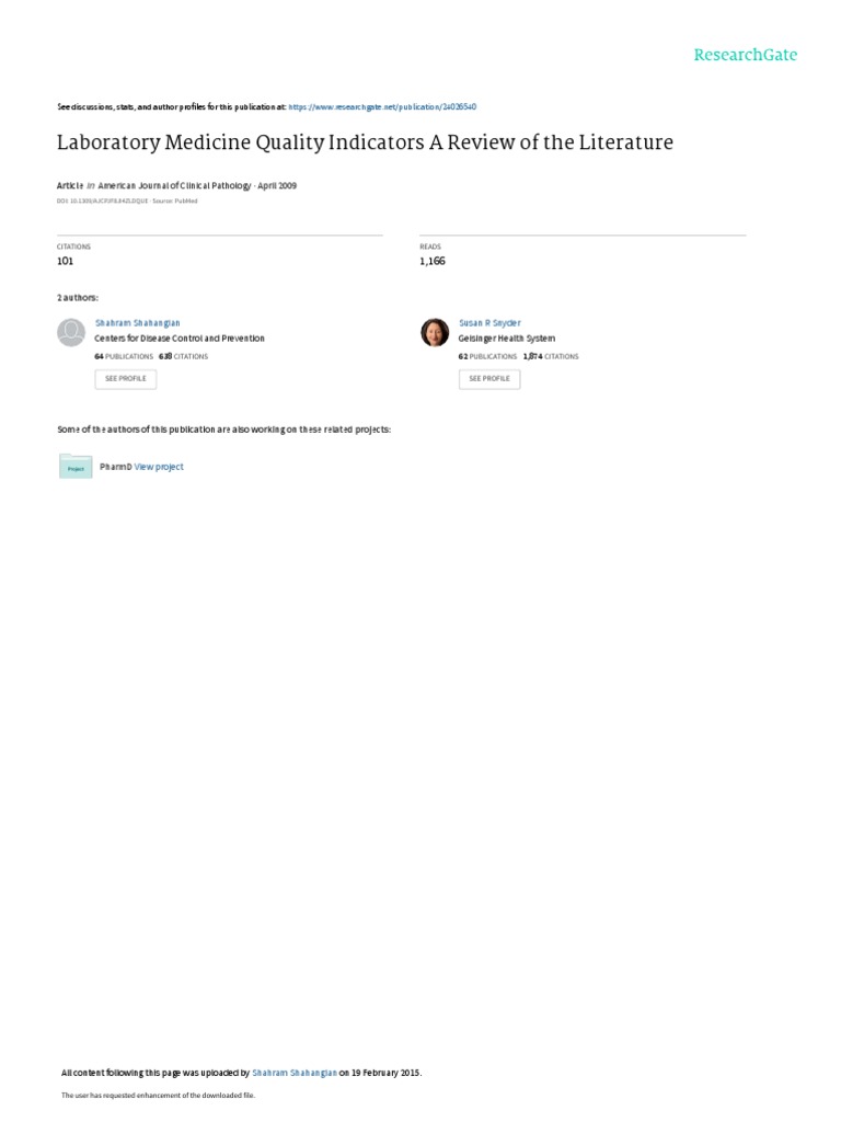 Lab Med Quality Indicators | PDF | Evidence Based Medicine | Medical ...