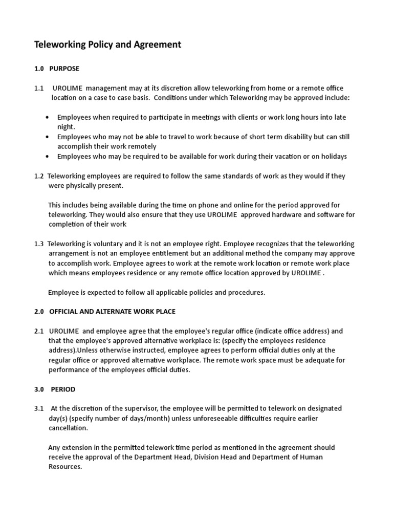 Teleworking Agreement | PDF | Telecommuting | Employment