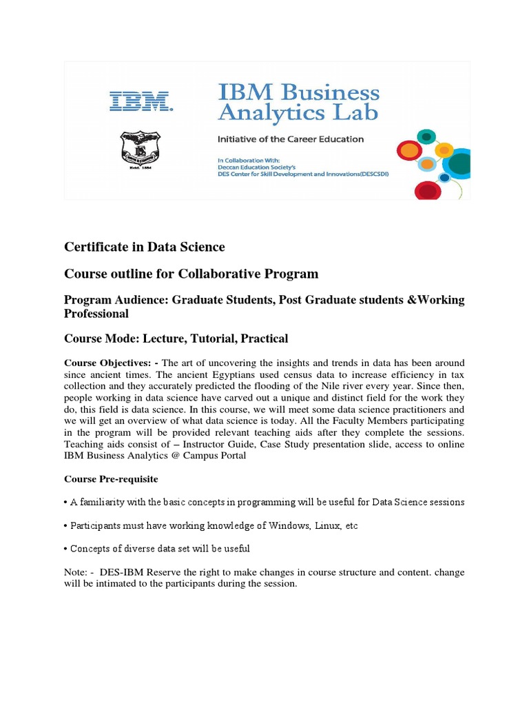 DES-IBM Certificate in Data Science | PDF | Statistics | Regression ...
