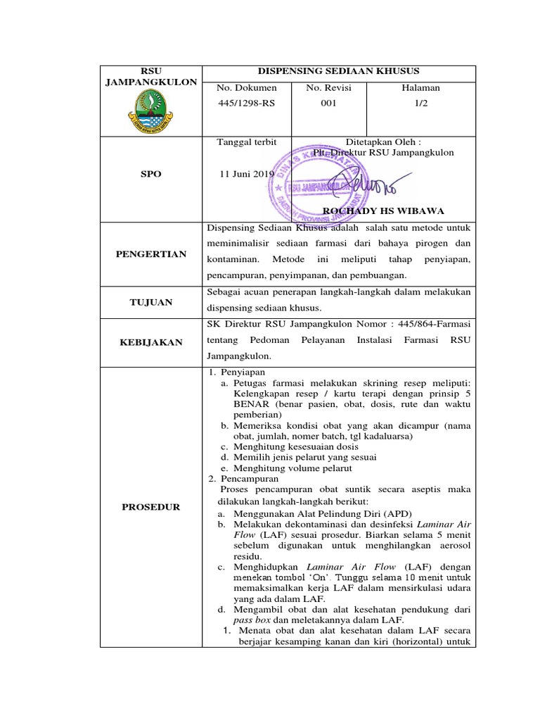 SOP Dispensing Sediaan Khusus | PDF