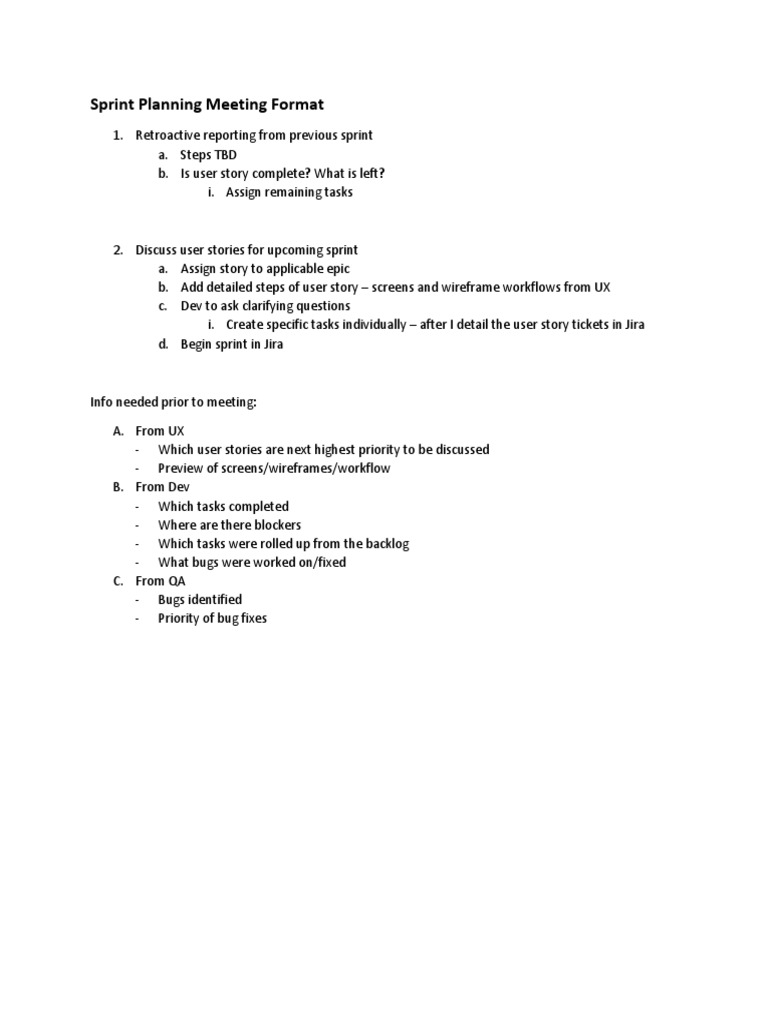 Sprint Planning Meeting Format 021519 | PDF