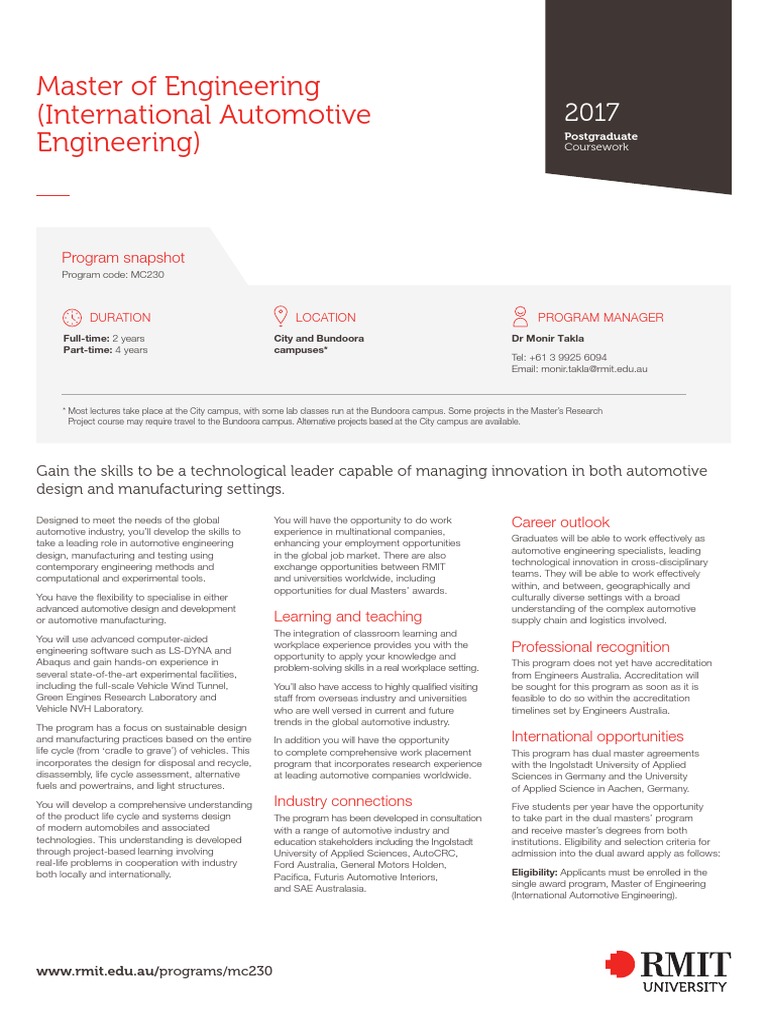 Master of Engineering (International Automotive Engineering) | PDF ...