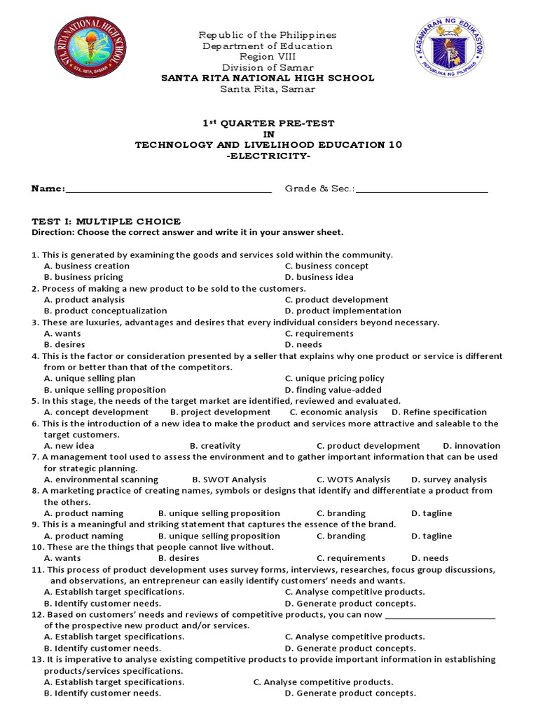 Grade 10 Eim Pre-Test | PDF | Business