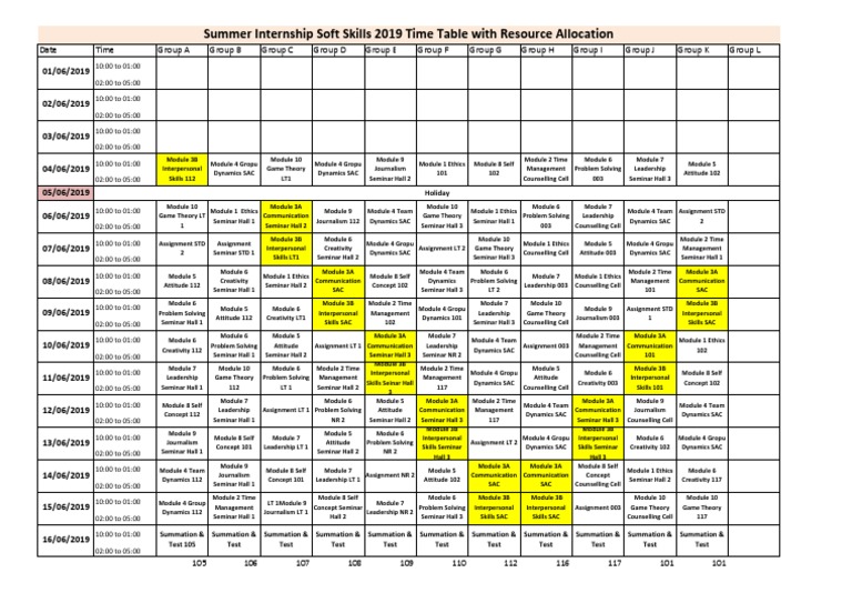 Summer Internship Soft Skills Time Table | PDF | Communication | Leadership