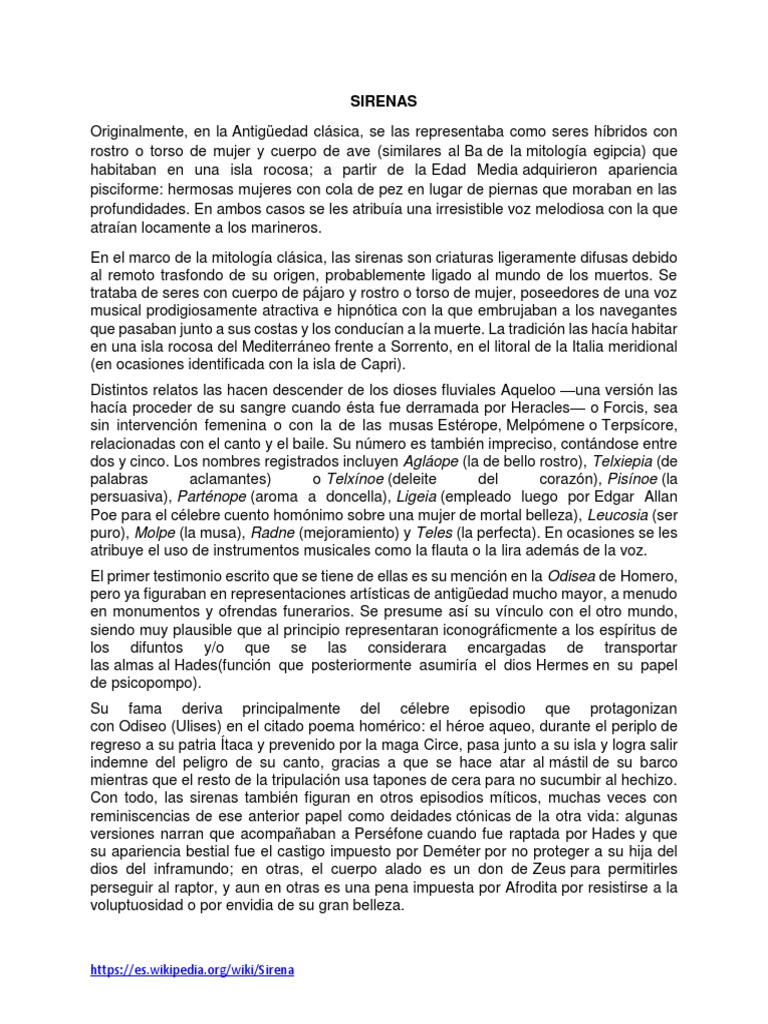 Historia y mitología de las sirenas | PDF | Sirena | Religión Griega ...