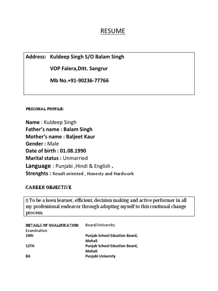 Kuldeep Singh Resume Overview | PDF | Career & Growth | Self-Improvement
