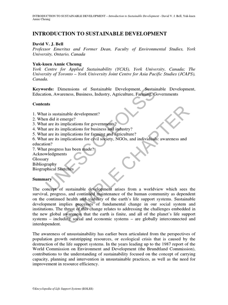 Unesco-Eolss Sample Chapter: Introduction To Sustainable Development | PDF | Sustainability ...